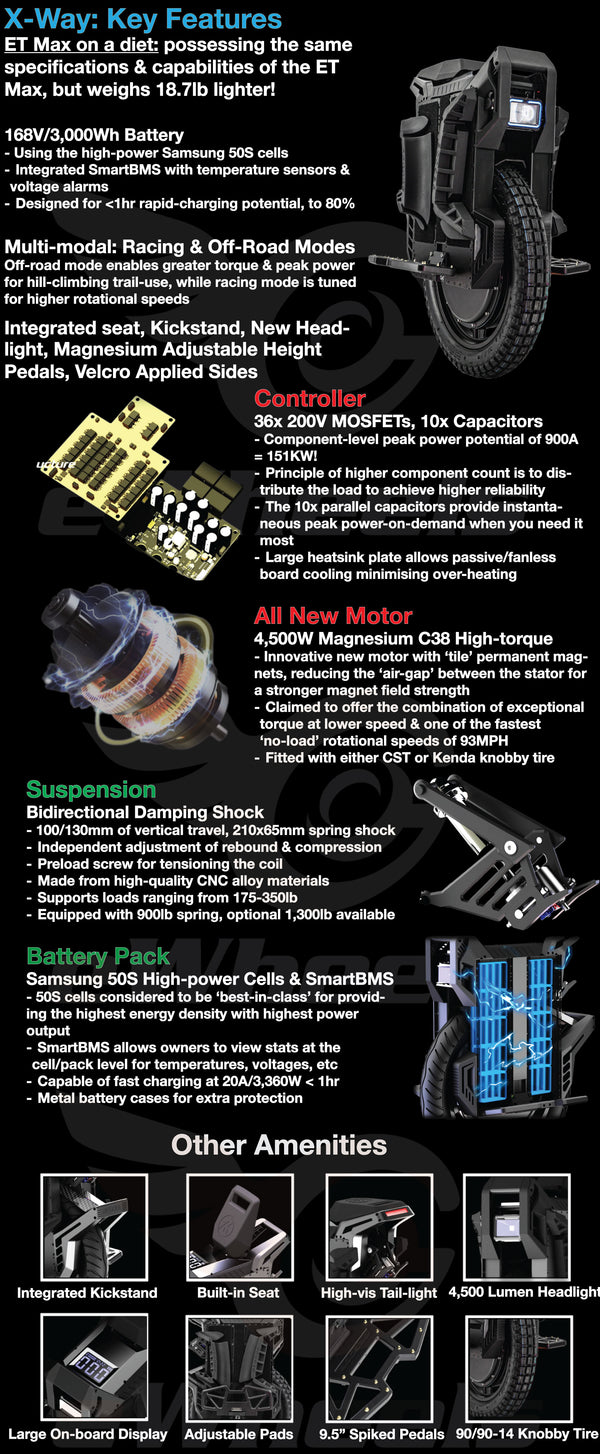 Begode X-Way, 2,400Wh/3,000Wh Battery, 4,500W Motor. XWay