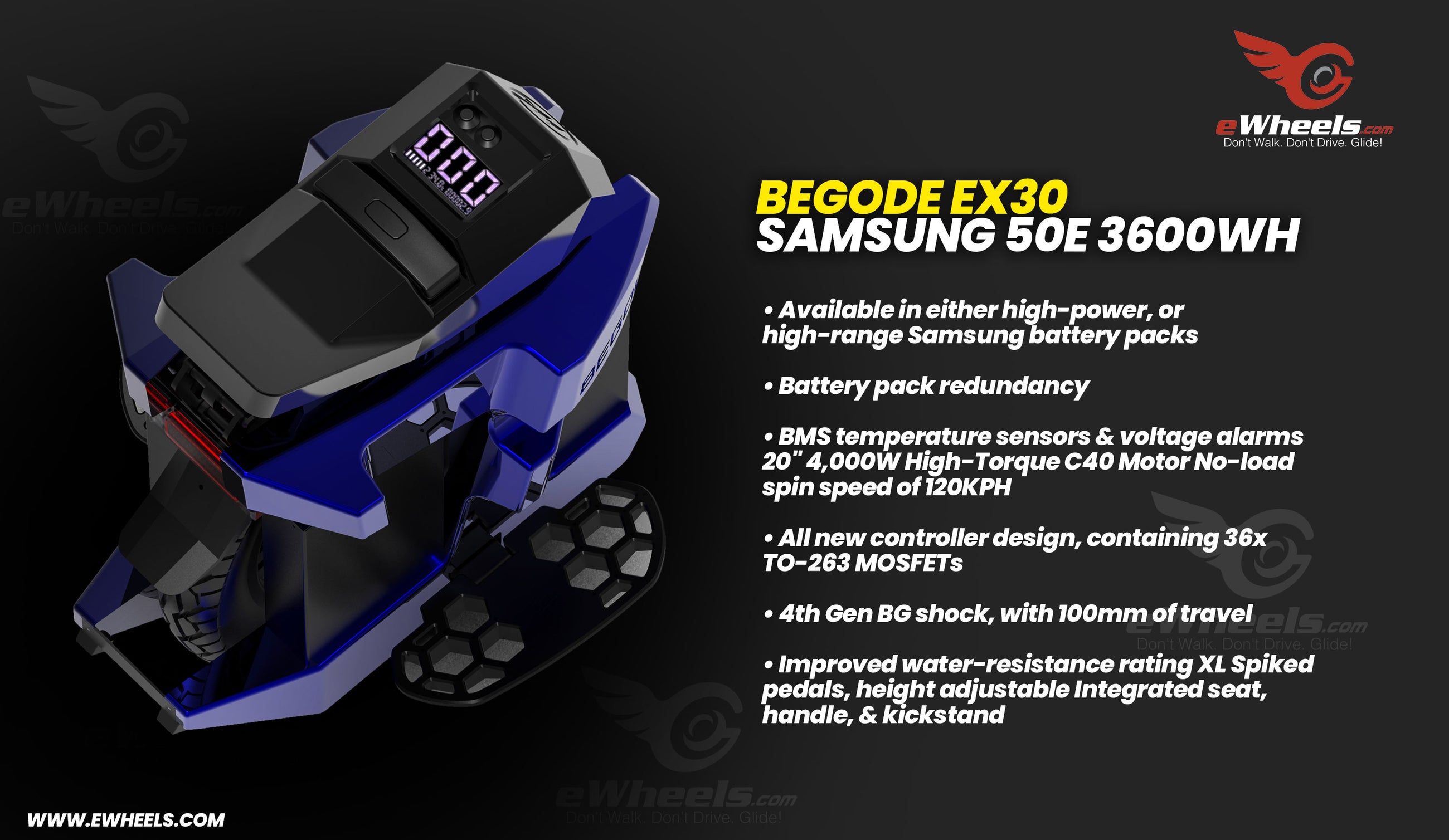 Begode EX30, 3,600WH Battery, 4,000W Motor, Suspension